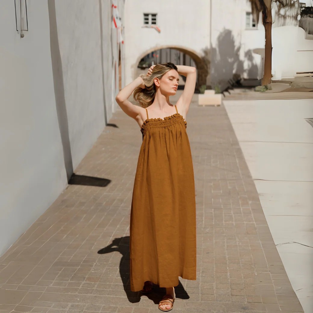 Linen Ballade Dress - Bronze | Hertwill