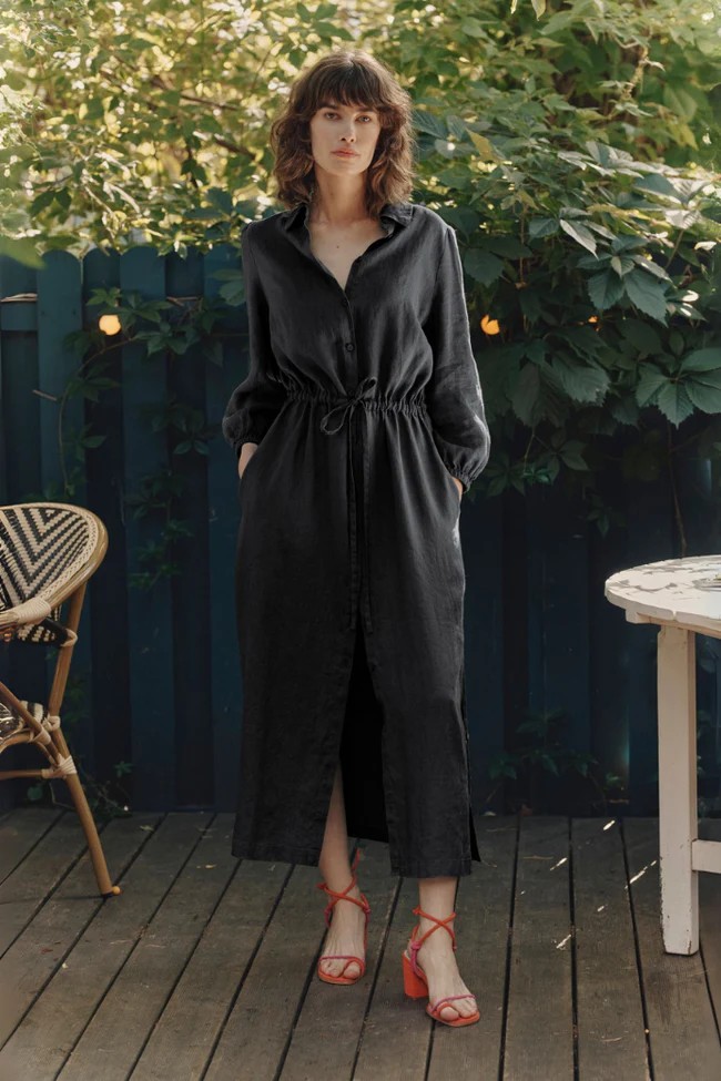 Linen Rhapsody Dress - Black | Hertwill