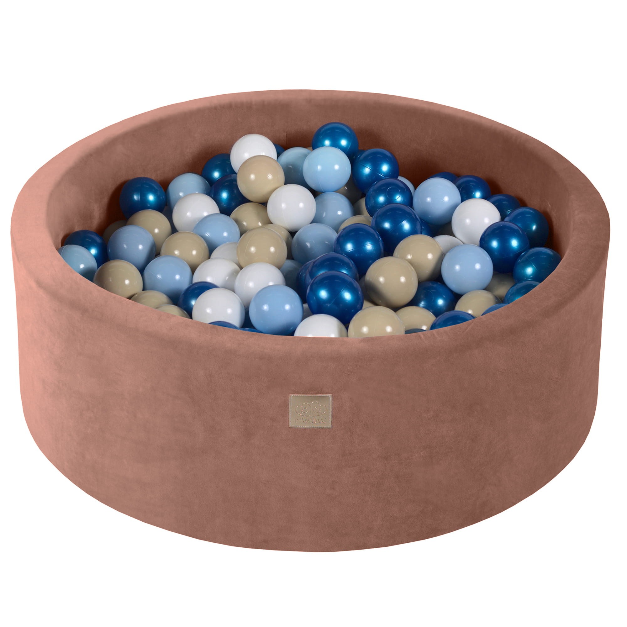 Round Ball Pit With 200 Blue/White/Beige Balls, 90x30cm - Beige Velvet ...