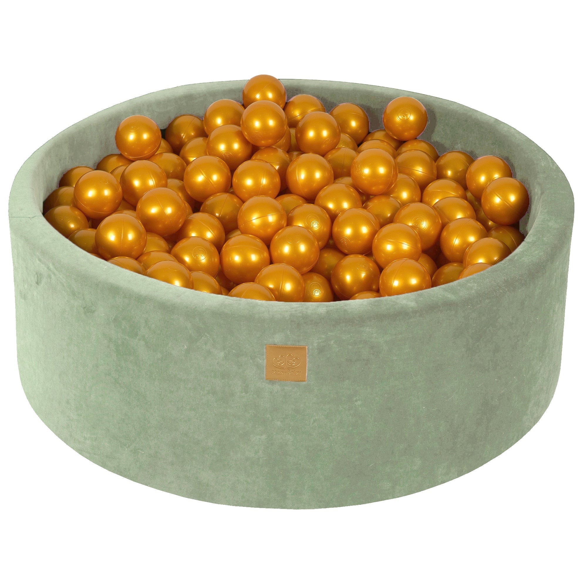 Round Ball Pit With 200 Golden Balls, 90x30cm - Sage Velvet | Hertwill