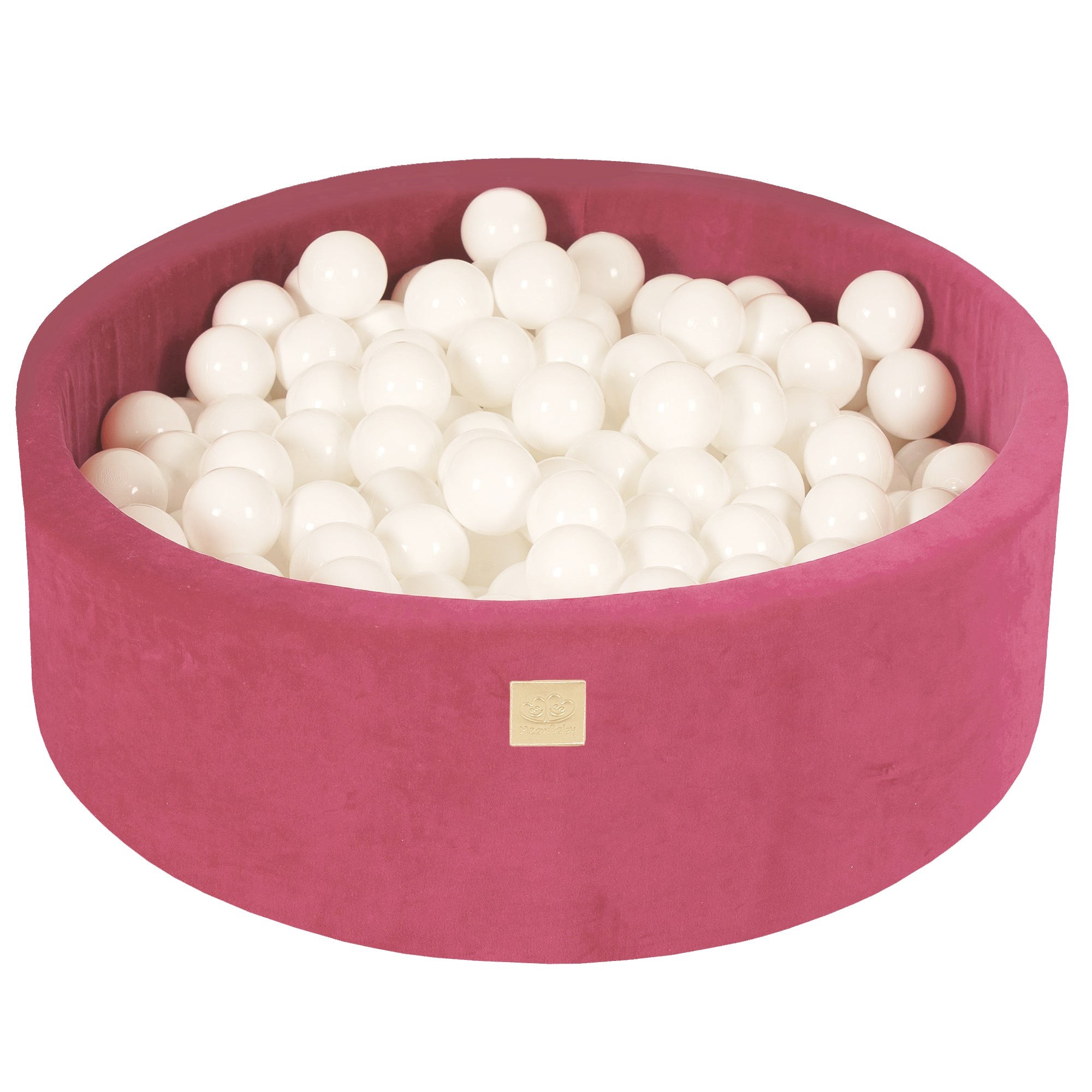 Round Ball Pit With 200 White Balls, 90x30cm - Rasberry Red Velvet ...