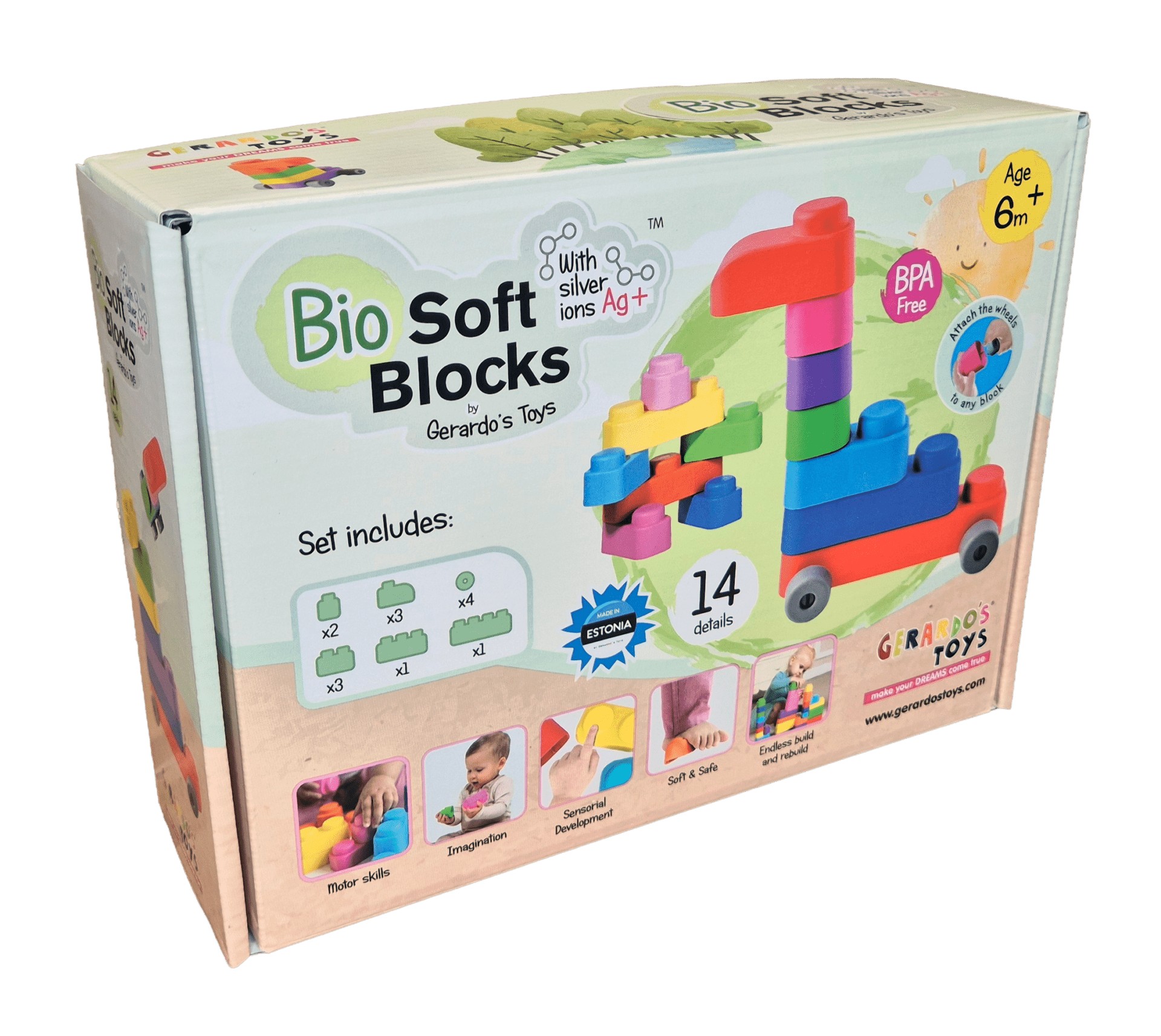 Soft Blocks Set With Wheels - 14 pcs | Hertwill