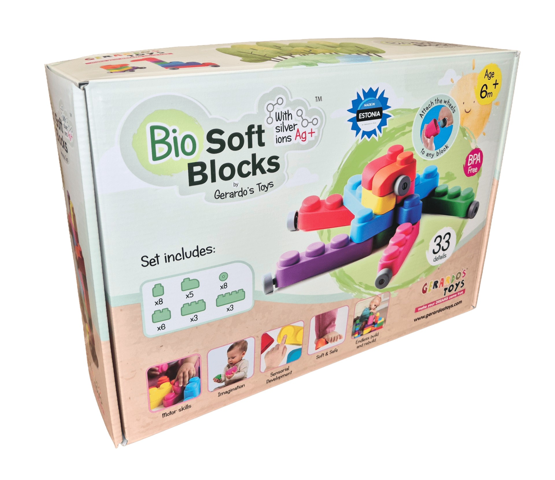 Soft Blocks Set With Wheels -33 pcs | Hertwill