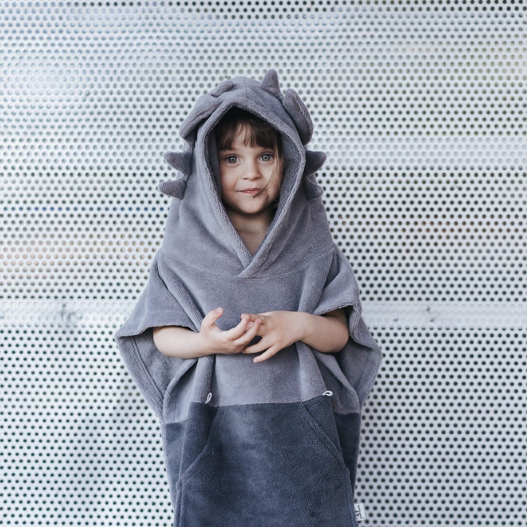 Surfdragon Kids Bath Poncho - Grey | Hertwill