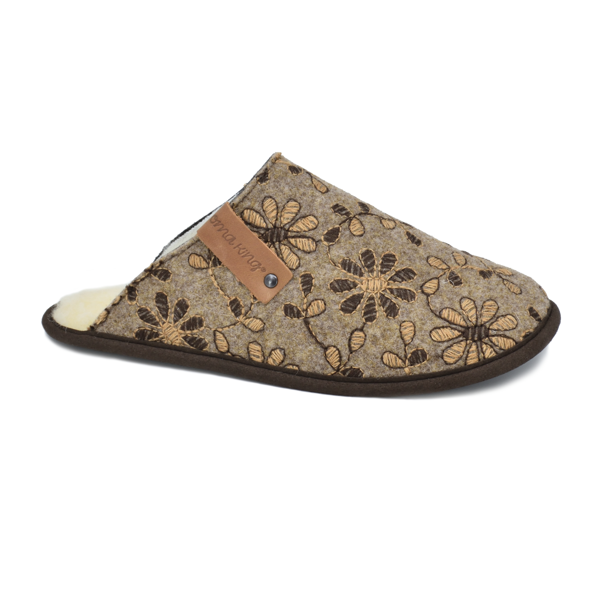Jugu Slippers with Natural Felt and Wool - Floral Pattern v2 | Hertwill