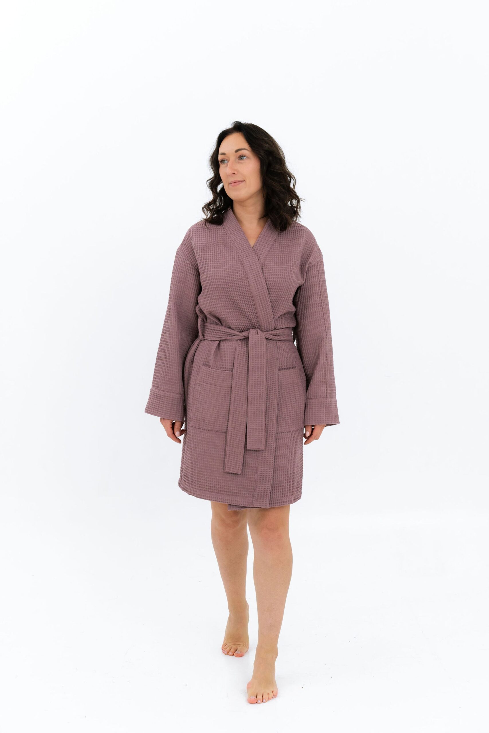 Short Waffle Fabric Robe for Women | Hertwill