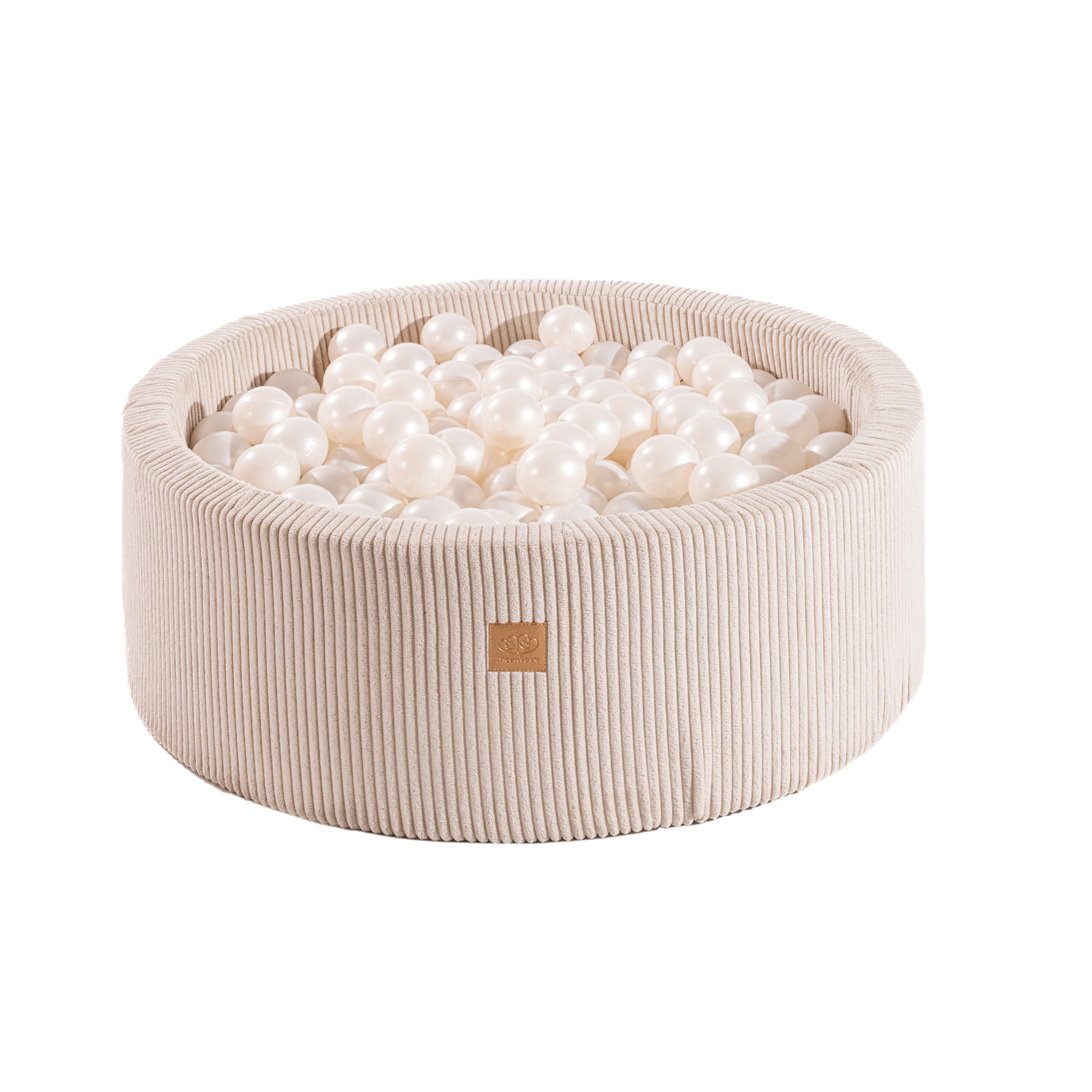 Round Ball Pit with 200 Pearl balls, 90x30cm - Velvet Ecru | Hertwill