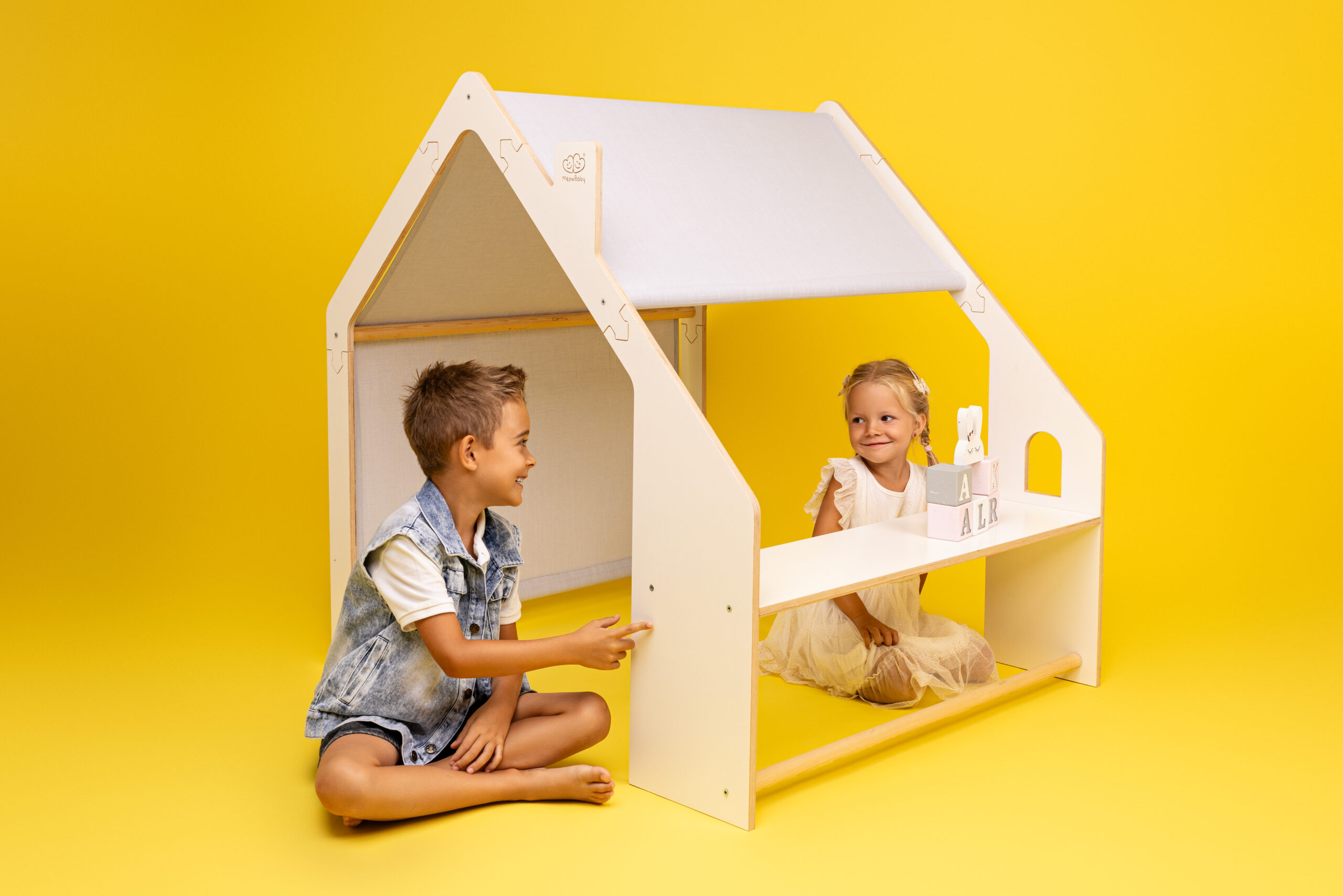 MeowBaby® Natural Wooden House for Kids - Blue Roof | Hertwill