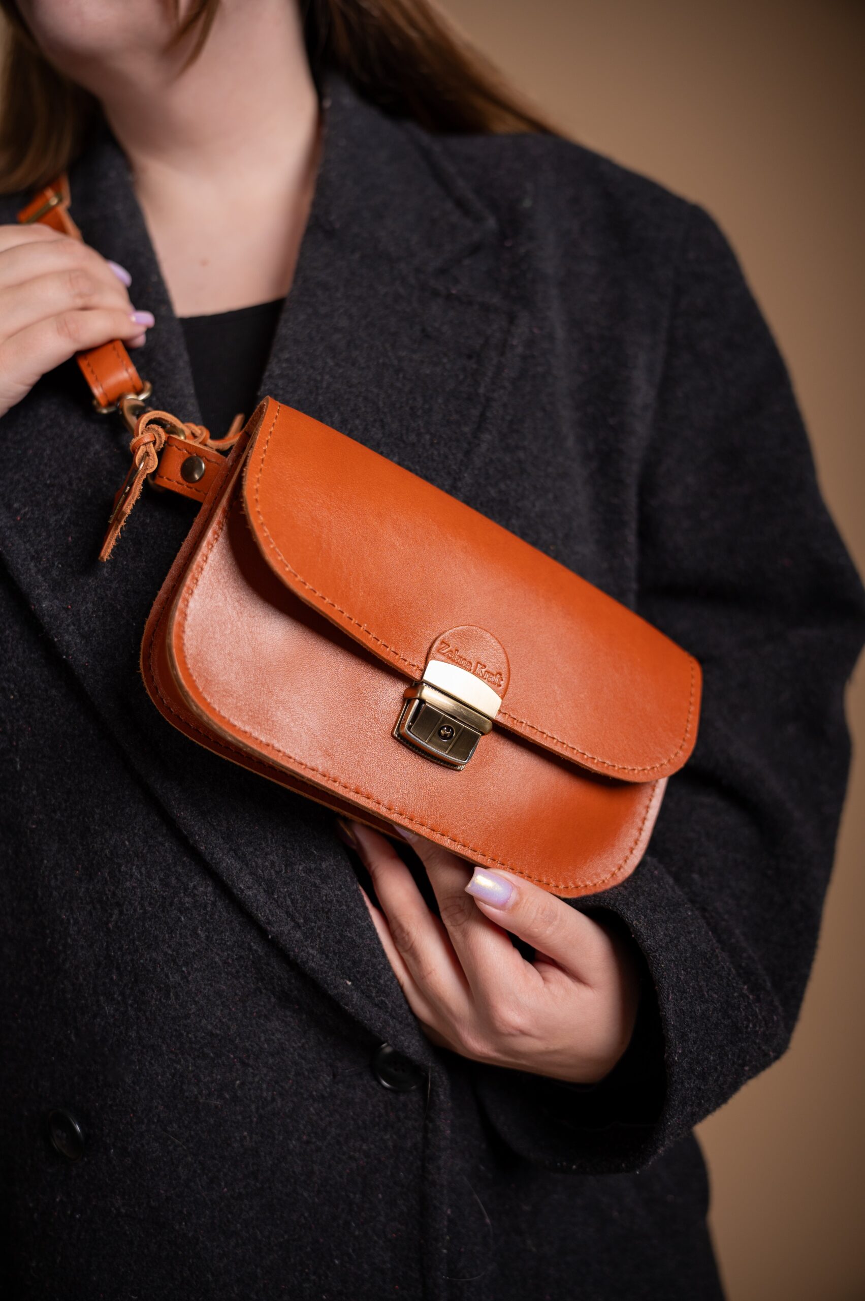 Natural Leather Saddle Bag Mini - Light Brown | Hertwill